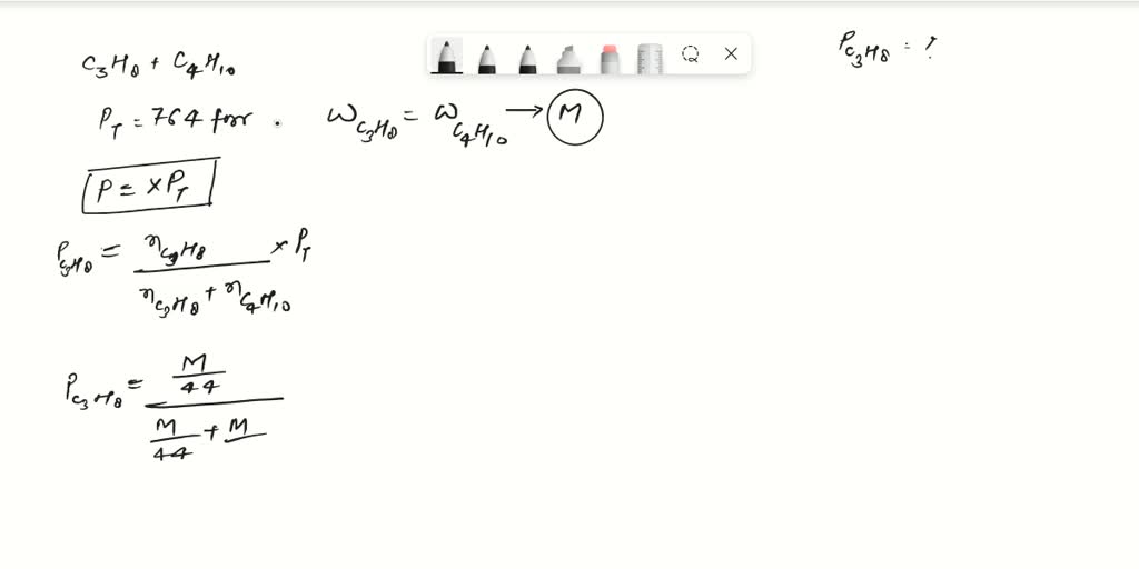 SOLVED: Calculate the partial pressure of propane (C3H8) in a mixture that contains equal masses ...