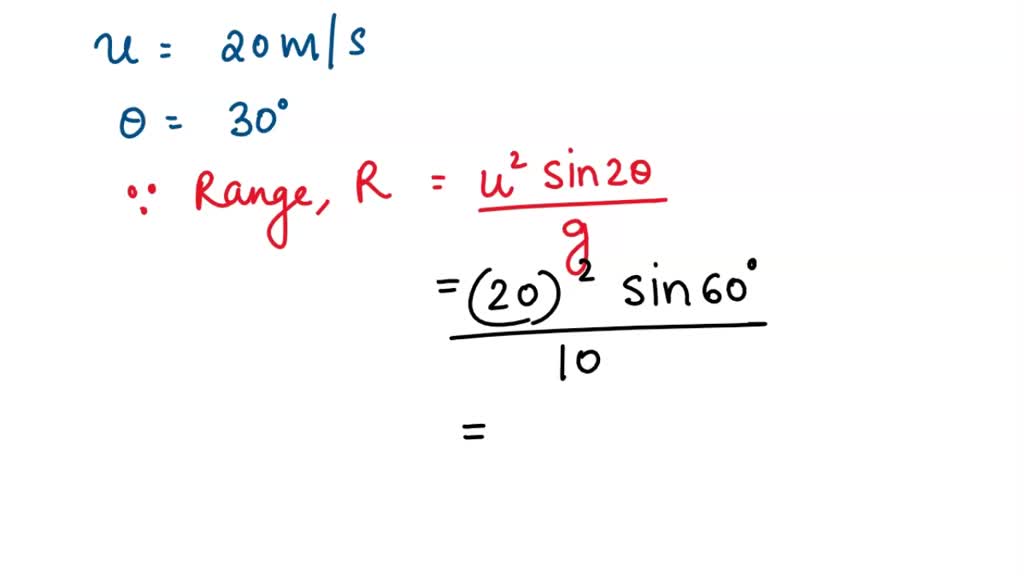 SOLVED: Find the range of a projectile launched at an angle of 30° with an initial velocity of ...