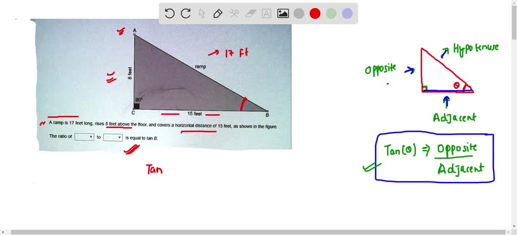 SOLVED: A ramp is 17 ft long, rises 8 ft above the floor, and covers a ...