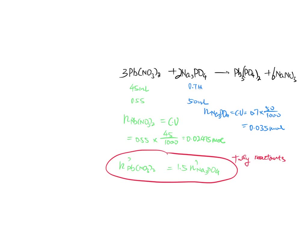 SOLVED: A 45.0 mL solution of 0.550 M pb(no3)2 2 was mixed with 50.0 mL of 0.700 M na3po4 ...