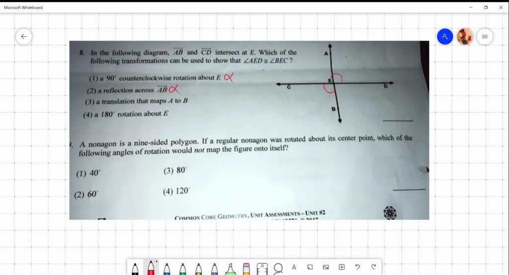 SOLVED: In the following diagram, AB and CD intersect at E. Which of ...