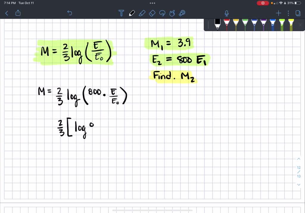 SOLVED: A formula for calculating the magnitude of an earthquake is M ...