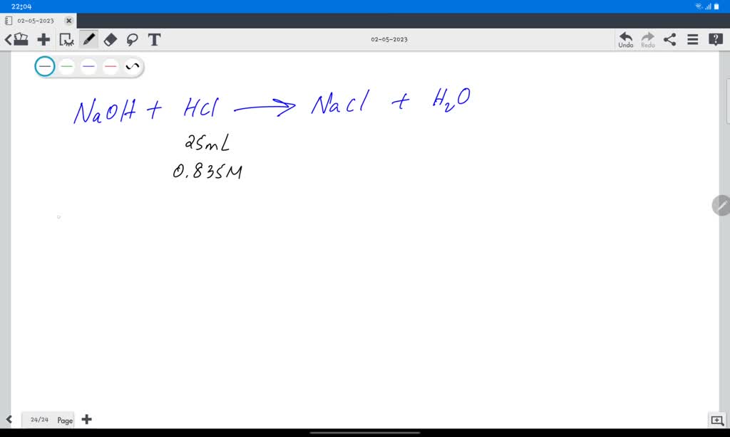 SOLVED: How many moles of NaOH are needed to neutralize 25.0 mL of 0.835 M HCl solution?