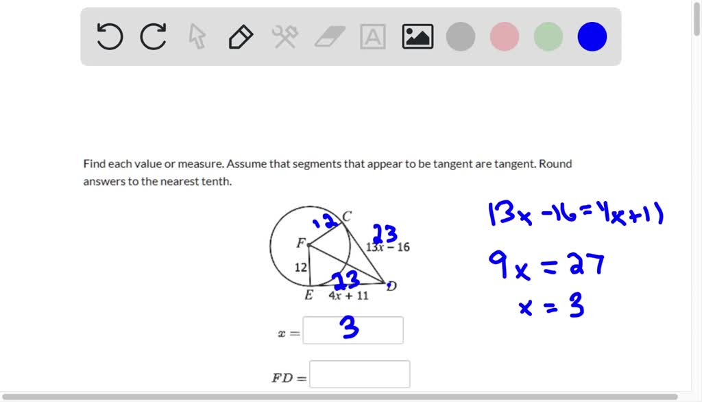 SOLVED: Solve for FD: Assume all segments that appear to be tangent are tangent 3r - 5 12 FD