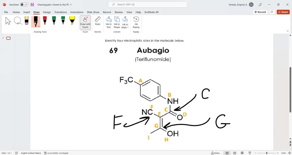 SOLVED: Identify four electrophilic sites in the molecule below: 69 ...