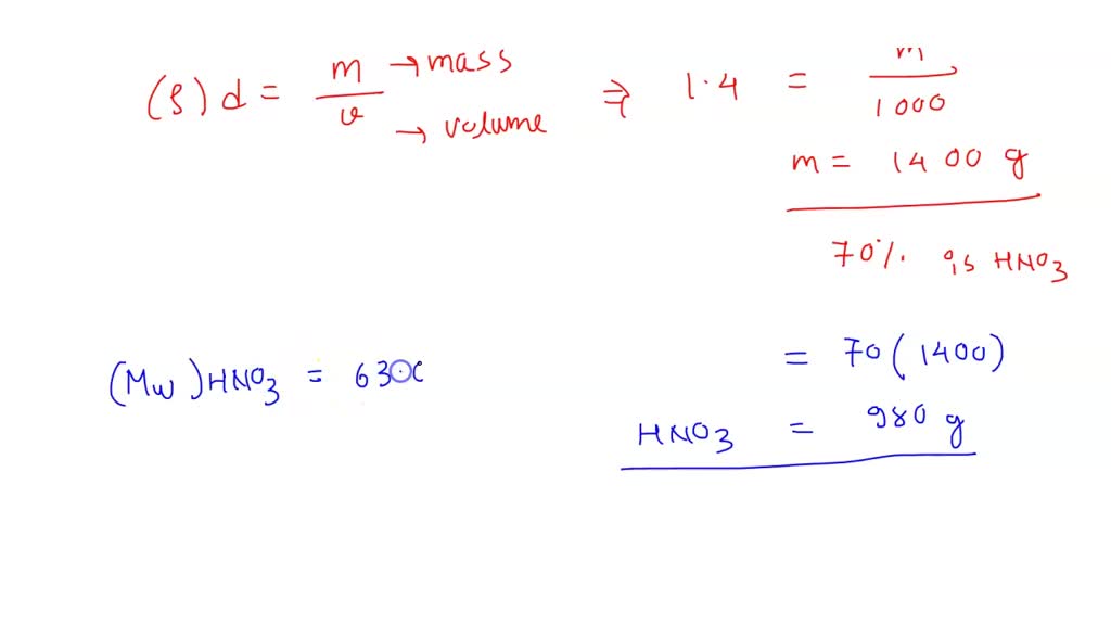 SOLVED: Calculate the molarity and the molality of reagent grade nitric acid. The specific ...