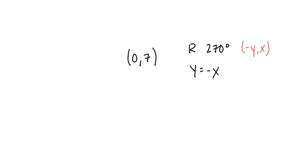 SOLVED: what is the image point of (0,7) after the transformation R270 degrees and r y=-x