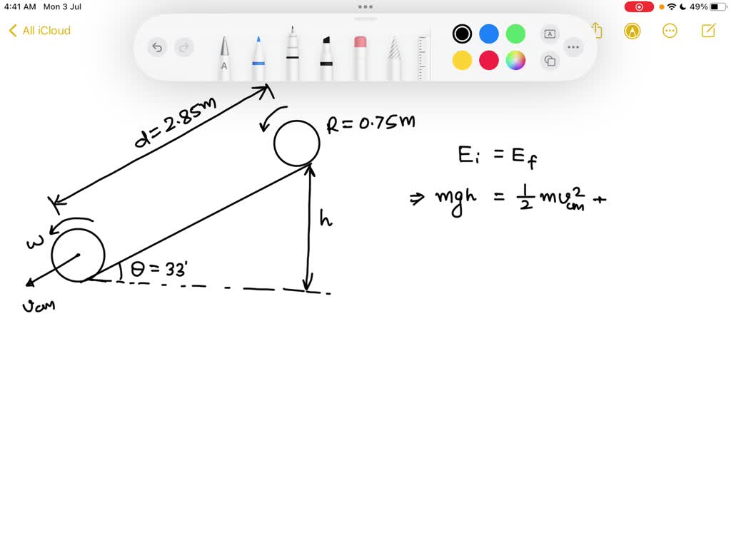 SOLVED: A 0.75 m diameter hula hoop rolls without slipping down a 2.85 ...