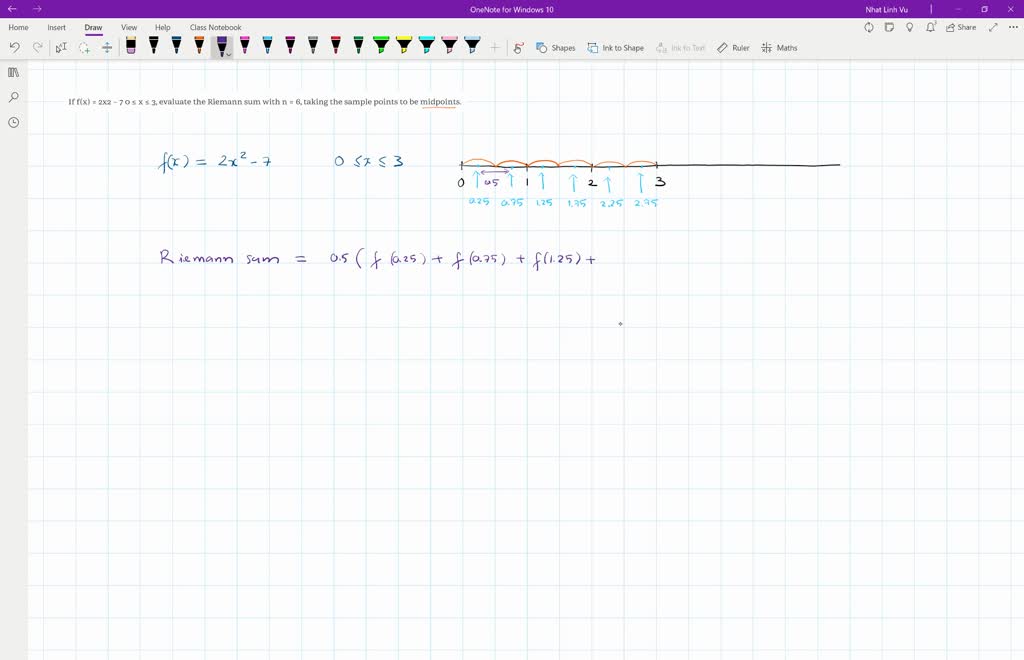 SOLVED: If f(x) = 2x^2 - 7, 0 â‰¤ x â‰¤ 3, evaluate the Riemann sum with n = 6, taking the ...