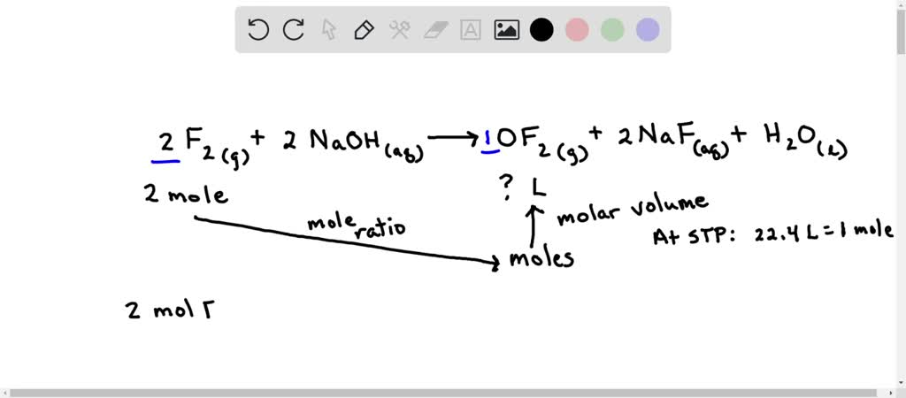 SOLVED: 2Ez(g) + 2NaOH(aq) -> OF2(g) + 2NaF(aq) + H2O(l) A z mol sample ...