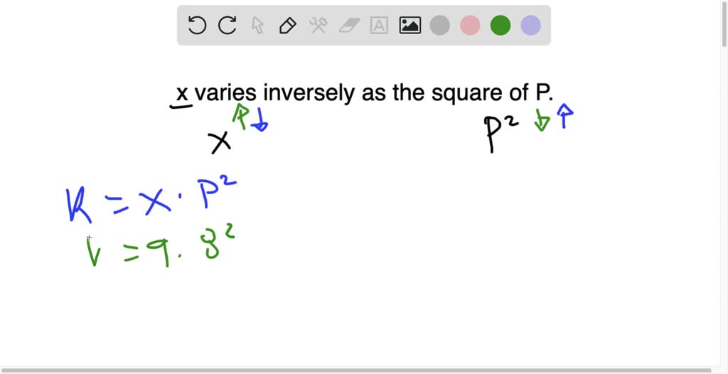 SOLVED: x varies inversely as the square of P. If x is 9 when P is 8, find x when P is 4. a ...