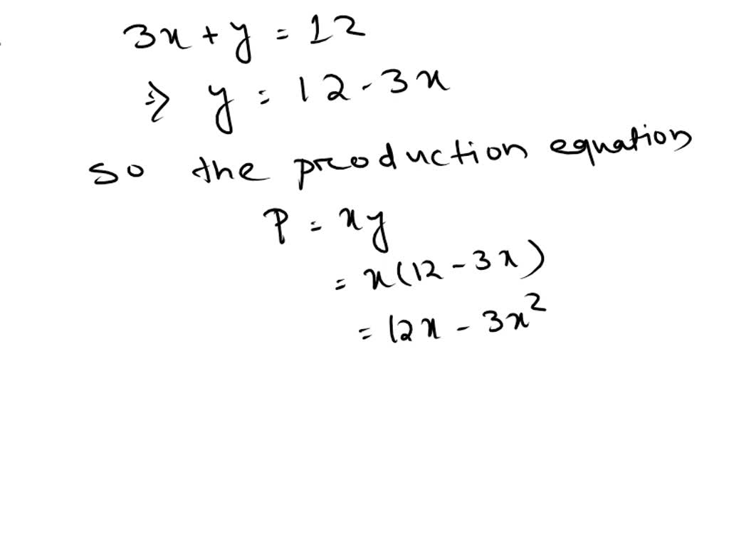 SOLVED: Find numbers x and y satisfying the equation 3x + y = 12 such ... SOLVED: Find numbers x and y satisfying the equation 3x + y = 12 such ...