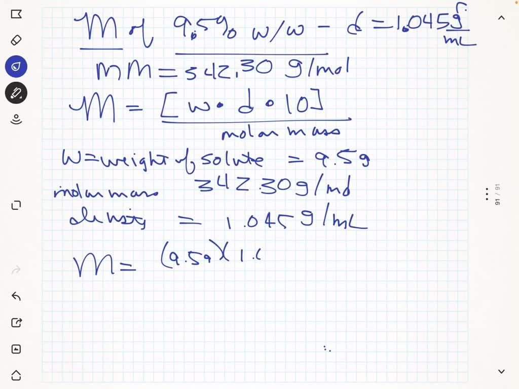 SOLVED Calculate The Concentration In Mol L M Of An Aqueous Sugar