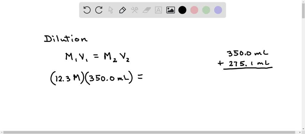 SOLVED: What is the molarity of an HNO3 solution prepared by adding 275.1 mL of water to 350.0 ...