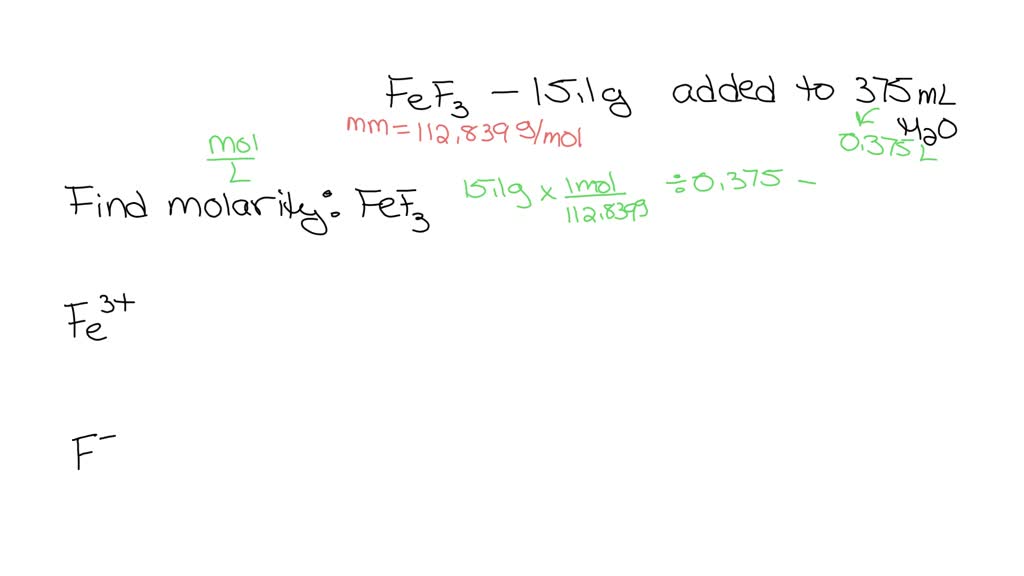 SOLVED: In the laboratory you dissolve 15.1 g of iron(III) fluoride in ...
