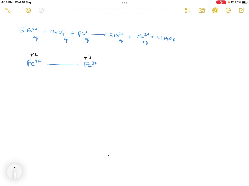SOLVED: In the reaction MnO4- (aq) + 5 Fe2+ (aq) + 8 H+ â†’ 5 Fe3+ (aq ...