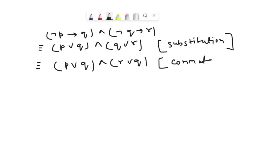 SOLVED: Verify the equivalence using formulas. (pq) p^q Choose the correct answer below. O The ...