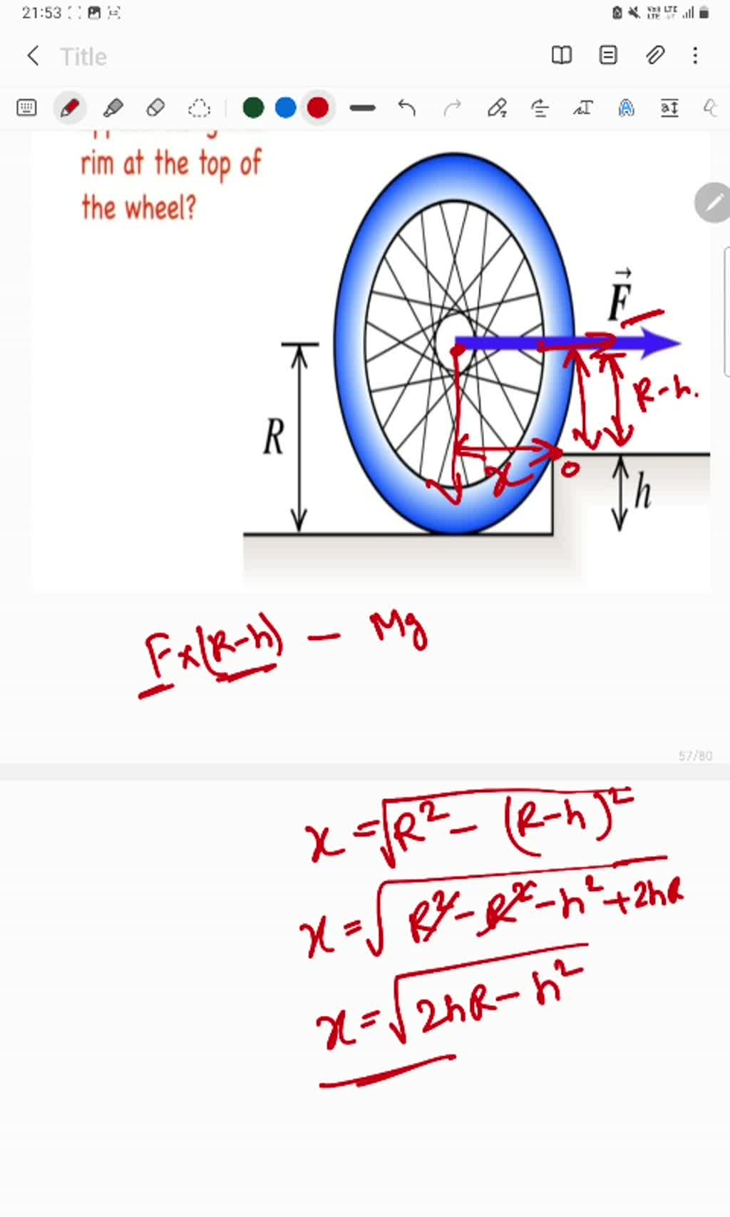SOLVED: What is the minimum force required to roll a wheel over a bump ...