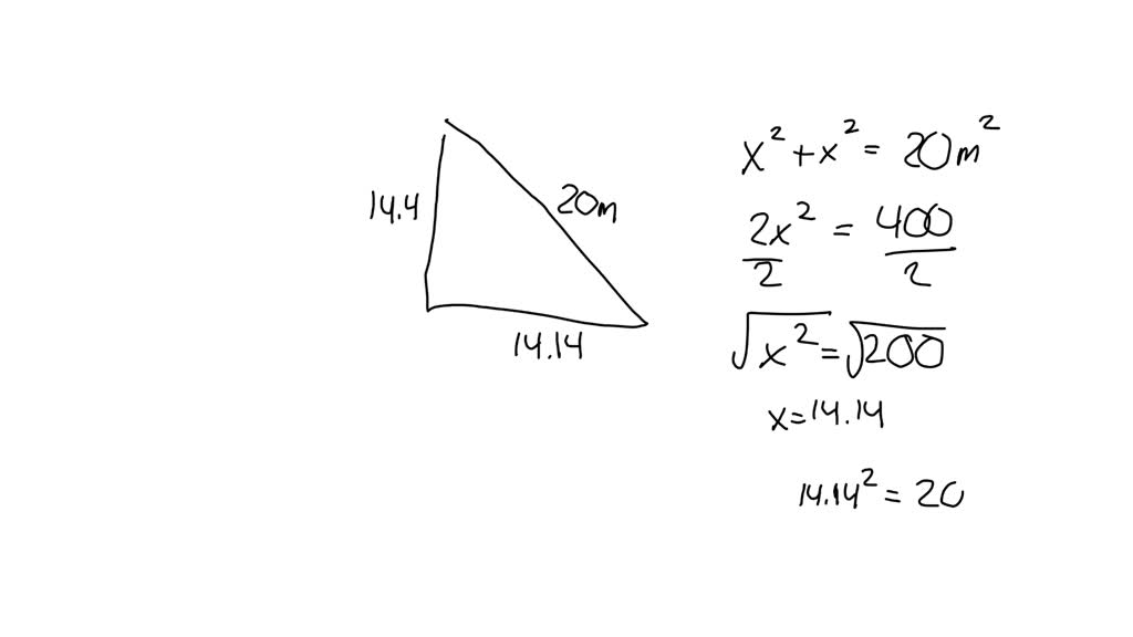 The hypotenuse of a right triangle is 20 meters: If the area is maximum, what is its perimeter?