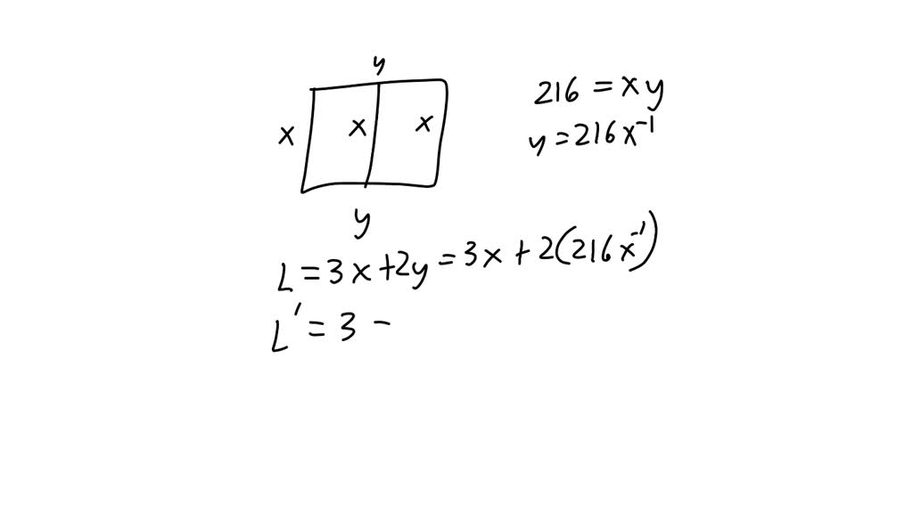 SOLVED: 8. The shortest fence A 216 m? rectangular pea patch is t0 be ...