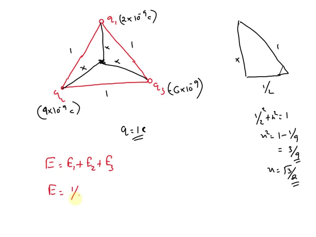 SOLVED: Three charges, q1, q2, q3 are arranged in an equilateral ...