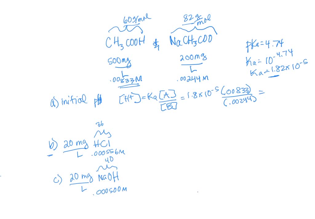 Solved Calculate The Ph Of A Buffer Solution Prepared With 500 Mg L Acetic Acid Ch3cooh Pka 4