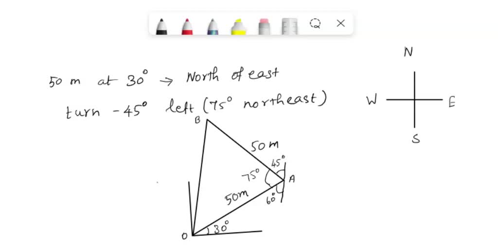 SOLVED: A treasure map gives the following directions: (1) Walk fifty ...