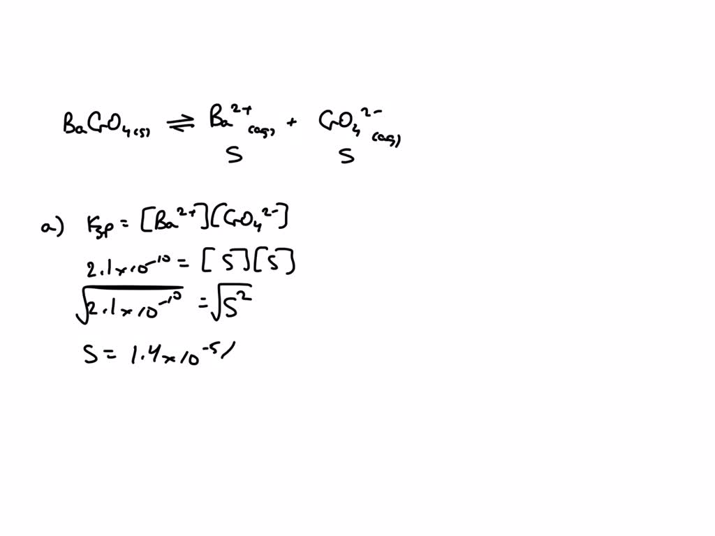 Find the molar solubility of BaCrO4 (Ksp = 2.1 Ã— 10^(-10)) in (a) pure ...