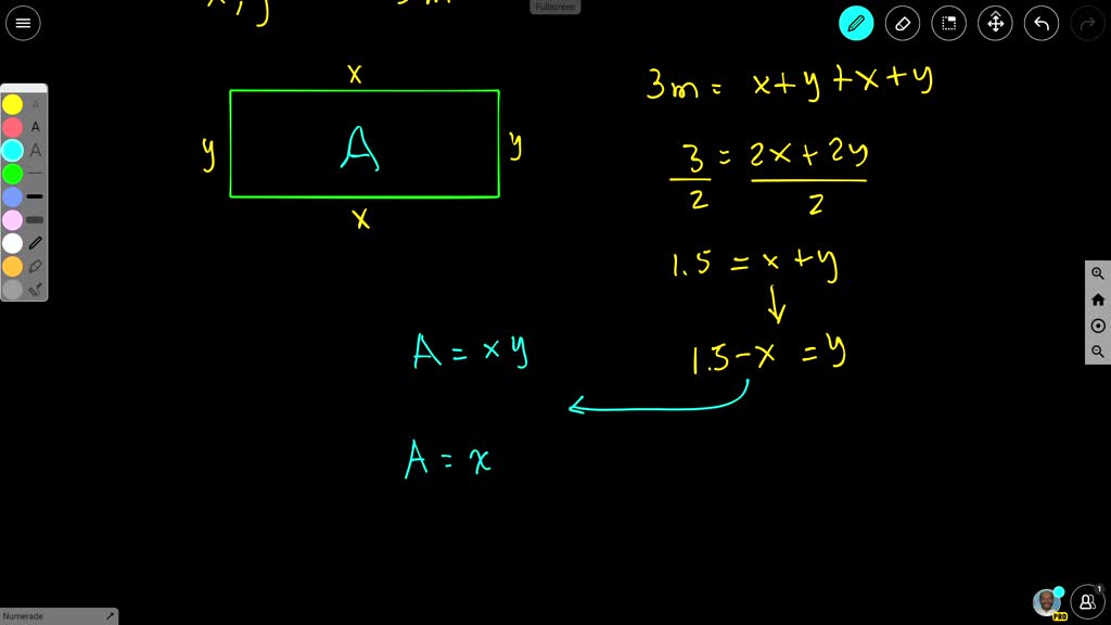 SOLVED: Find the dimensions x and% of the rectangle of maximum area that can be formed using 3m ...