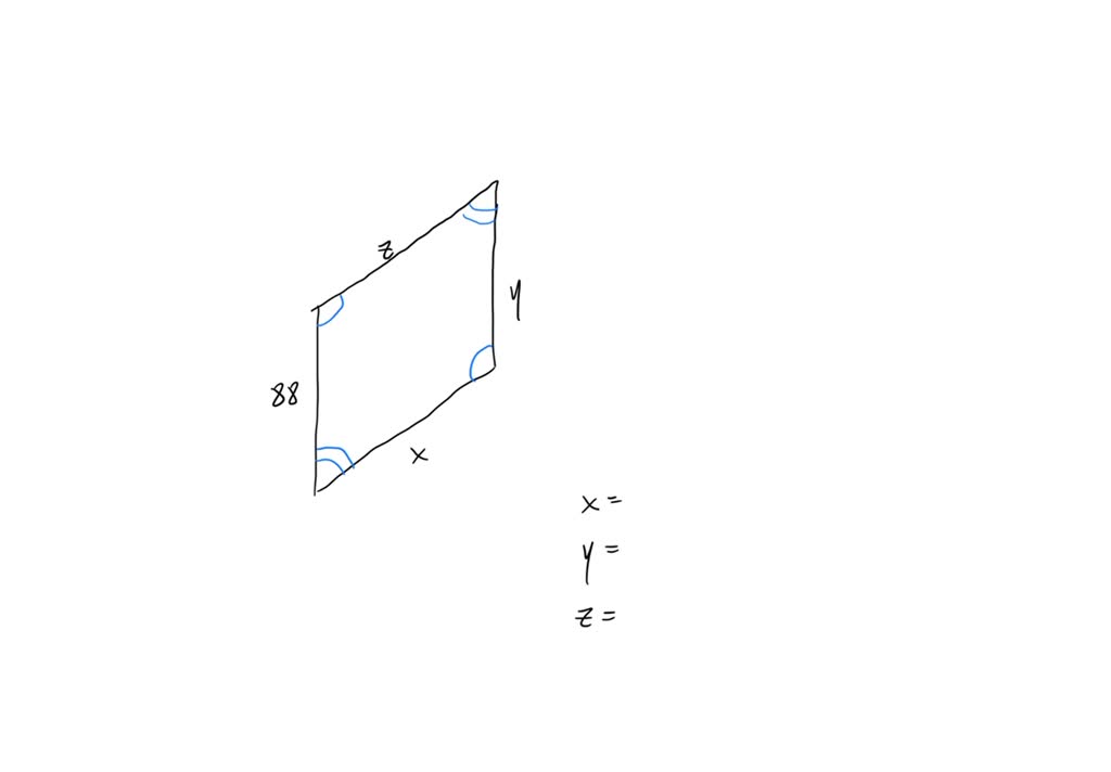 SOLVED: Find the length of the three missing sides in the rhombus below: 88