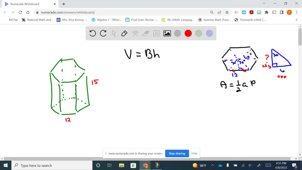 SOLVED: A right prism has height 15 and bases that are regular hexagons ...