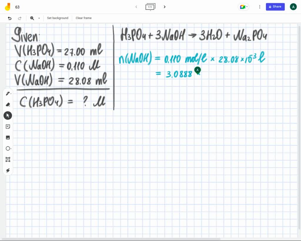 SOLVED: A 27.00 mL sample of an unknown H3PO4 solution is titrated with a 0.110 M NaOH solution ...