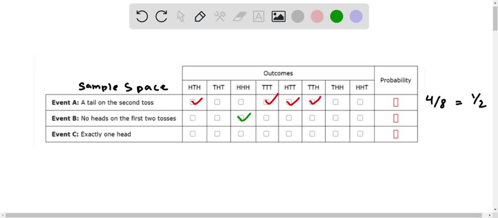 SOLVED: coin is tossed three times; An outcome is represented by string ...