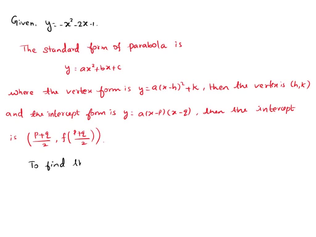 SOLVED: find the x intercep(s) and the coordinates of the vertex for ...