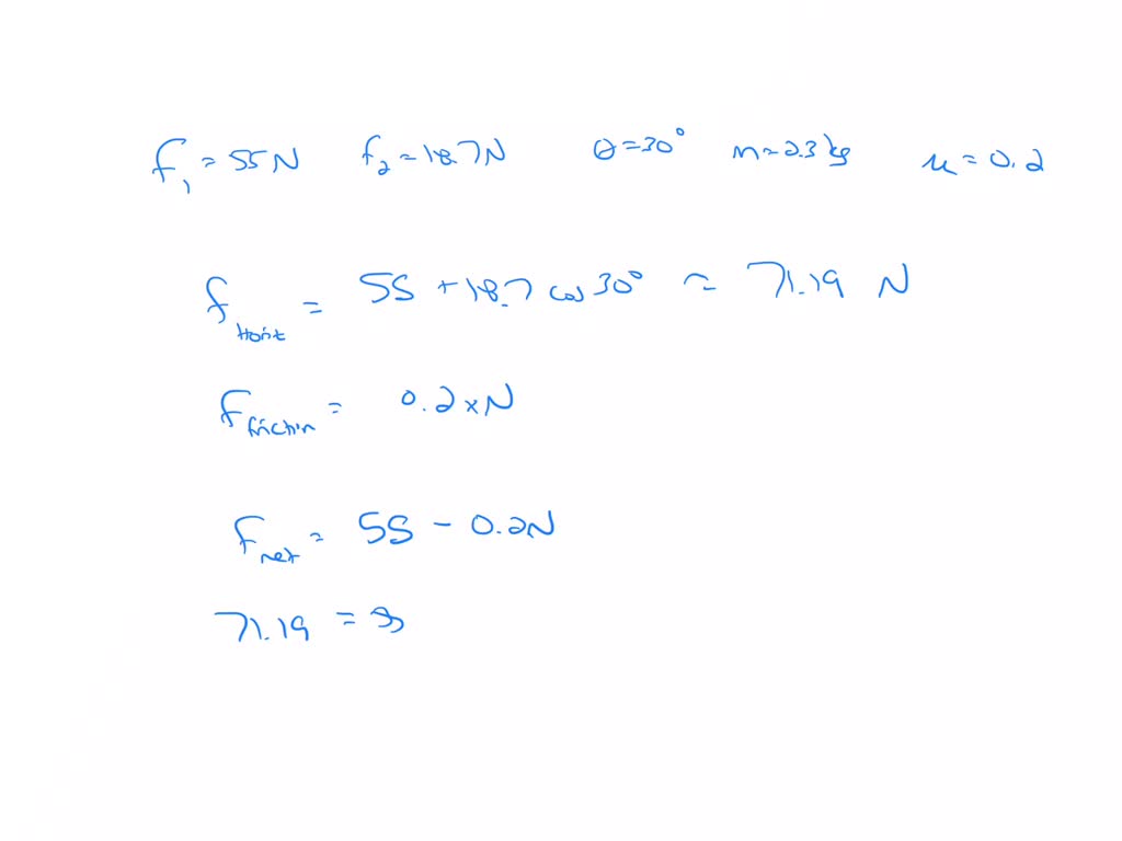 SOLVED: a horizontal force, F1, and a force, F2, acting at an angle of 30 degrees to the ...