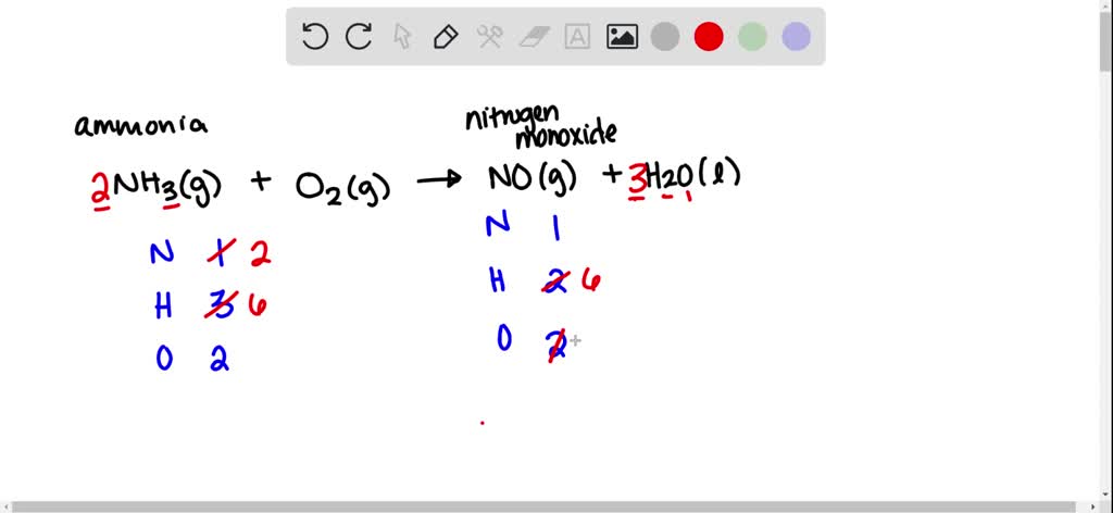 SOLVED: Ammonia gas + oxygen gas to form nitrogen monoxide gas + liquid water