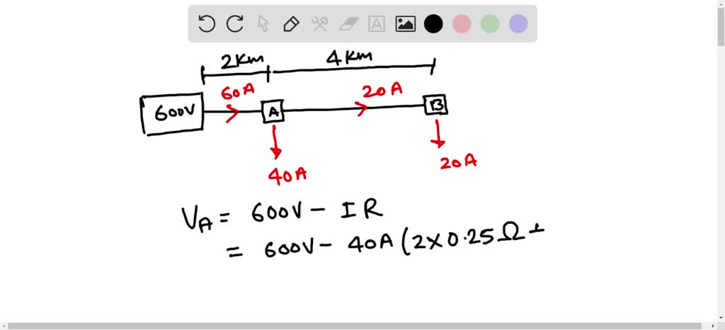 Two tram cars (A B) 2 km and 6 km away from a sub-station return 40 A ...