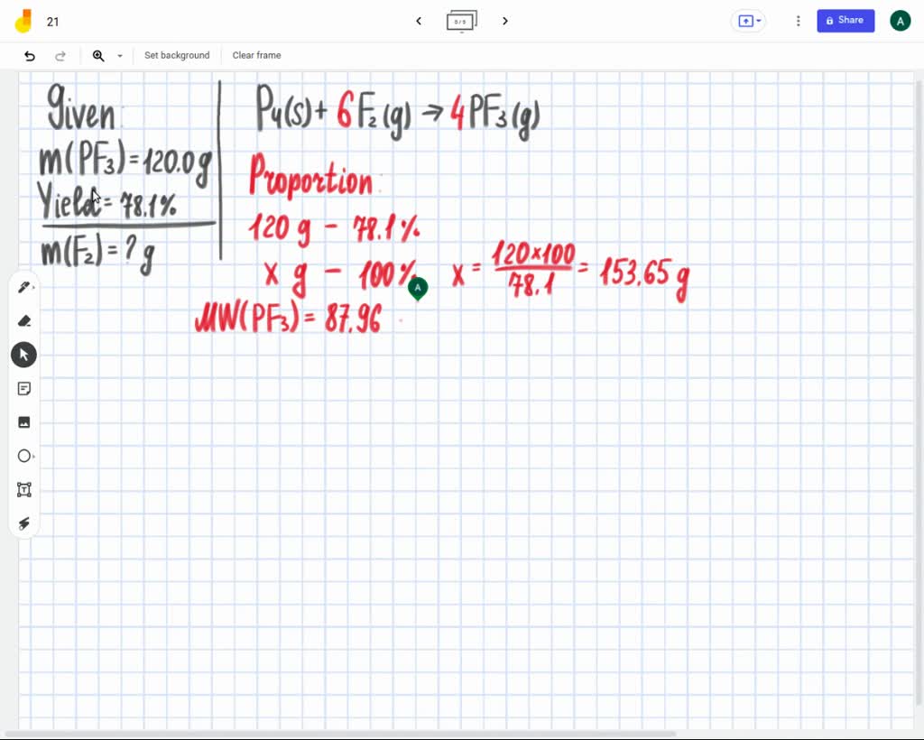 Consider the following unbalanced reaction: P4(s) + F2 (g) → PF3(g ...