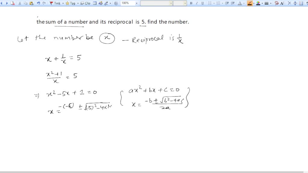 SOLVED: the sum of a number and its reciprocal is 5. find the number.