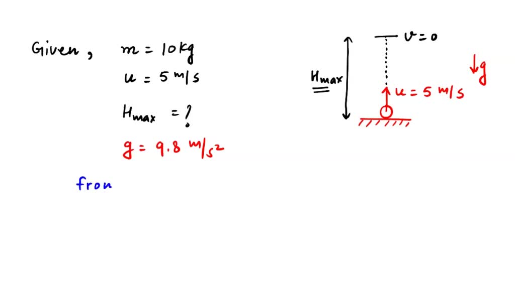 SOLVED: A 10 kg ball is thrown upwards with a speed of 5 m/s. Calculate the maximum height it ...