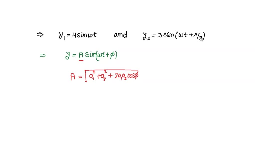 SOLVED:If two waves represented by y1 = 4 sinw t and y2 = 3 sin(w t +pi ...