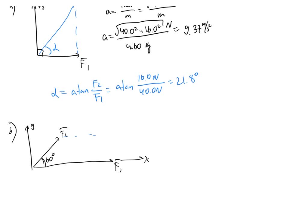 Solved Two Forces F And F 2 Act On A 4 60 Kg Object F1 40 0 N And Fz