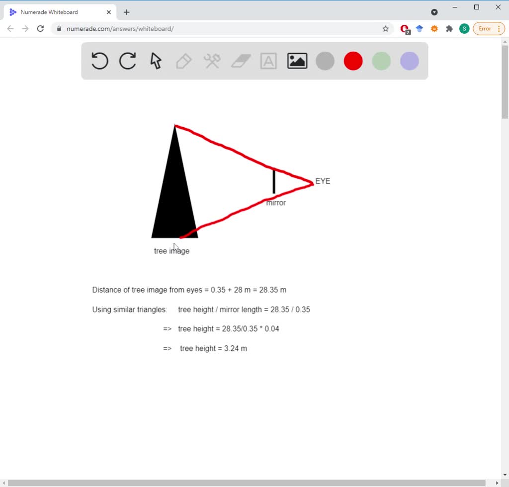 SOLVED: The image of a tree just covers the length of a plane mirror 4. ...