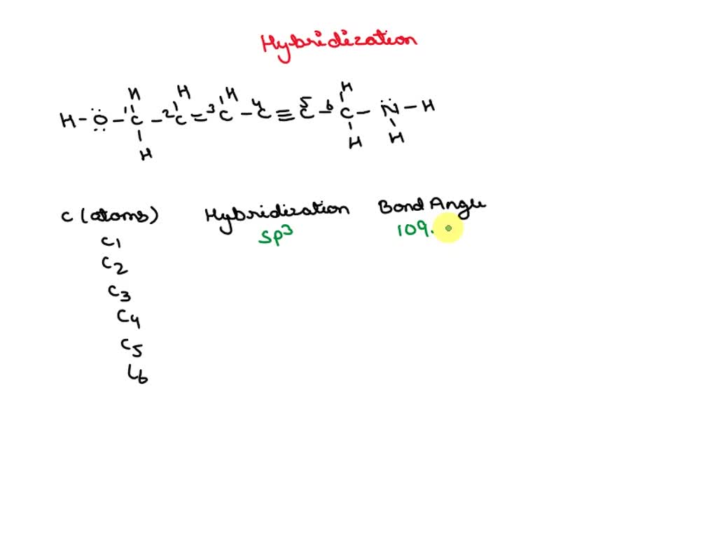 SOLVED: What is the hybridization and bond angle of each of the carbons ...