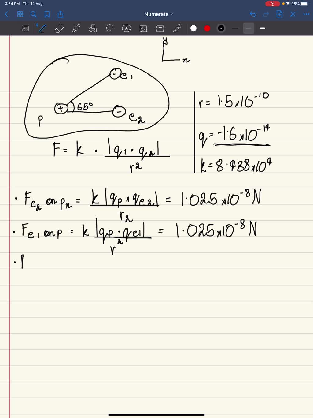 SOLVED: If two electrons are each 1.50 × 10^-10m from a proton, as ...