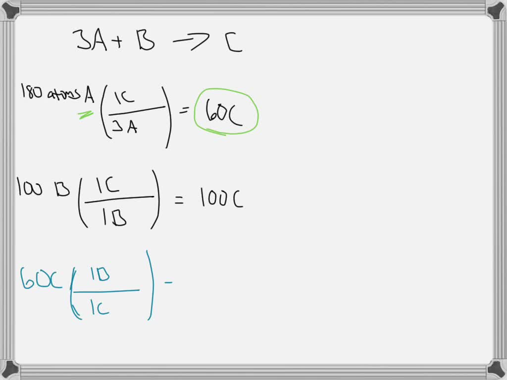 SOLVED: In a reaction 3A + B2, A2B is formed. If 180 atoms of A and 100 ...