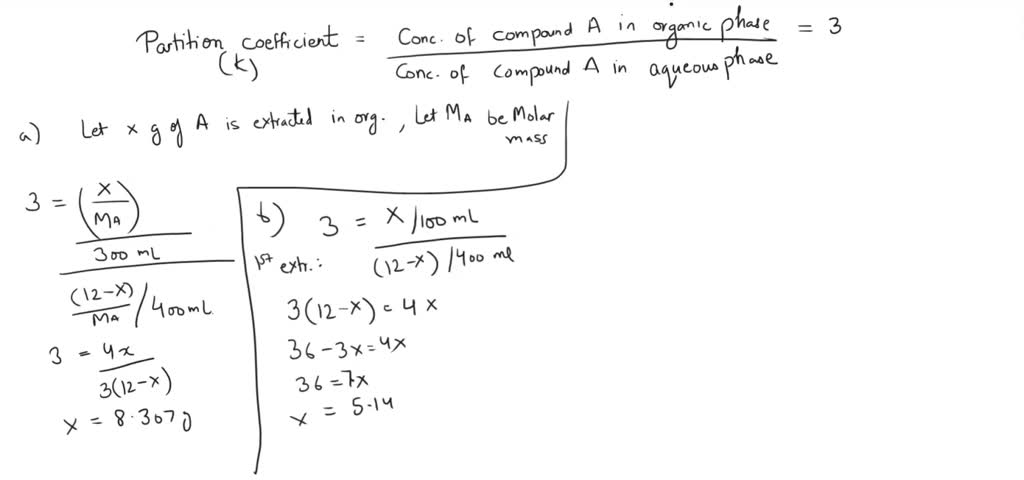 SOLVED: Assume that the partition coefficient, K, for partitioning a compound between diethyl ...