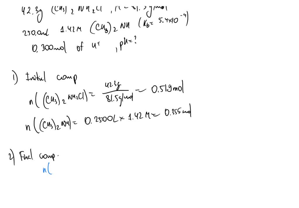 SOLVED: Consider a buffer made by adding 42.3 g of (CH3)NH2 to 250.0 mL of 1.42 M (CH3)NH3 (Kb ...