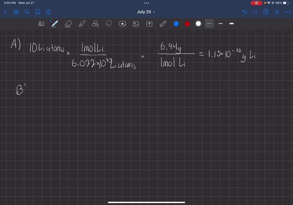 SOLVED: Calculate the total mass of 10 lithium atoms if Li = 6.94 AMU ...