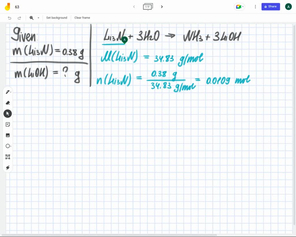 SOLVED: Determine the mass of lithium hydroxide produced when 0.38 g of ...